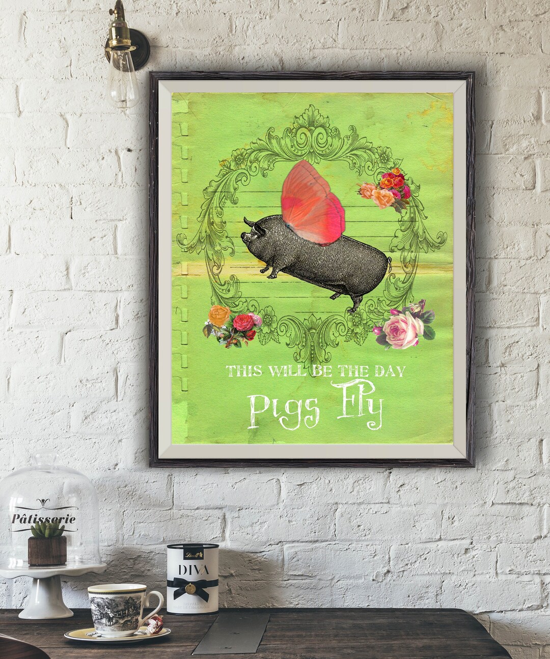 Pig Photo Collage Art Poster Print Pig Decor,inspirational Home Decor ...