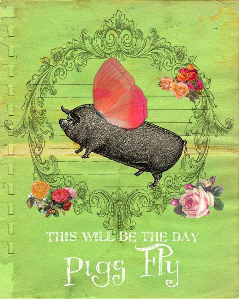 Pig Photo Collage Art Poster Print Pig Decor,inspirational Home Decor ...