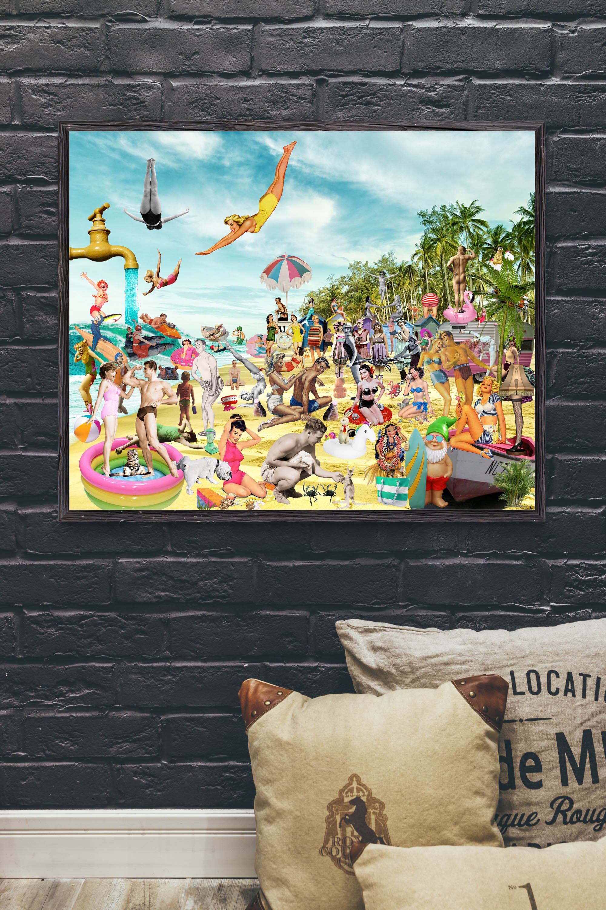 Funny Beach Collage Art Poster Printbeach House Decorfunky - Etsy