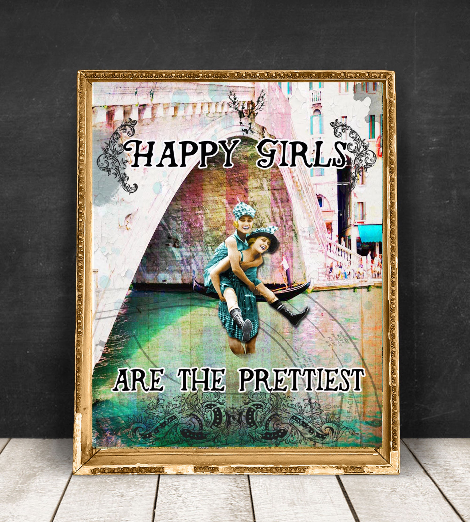 Happy Girls Photo Collage Art Poster Print, Uplifting Gift ...