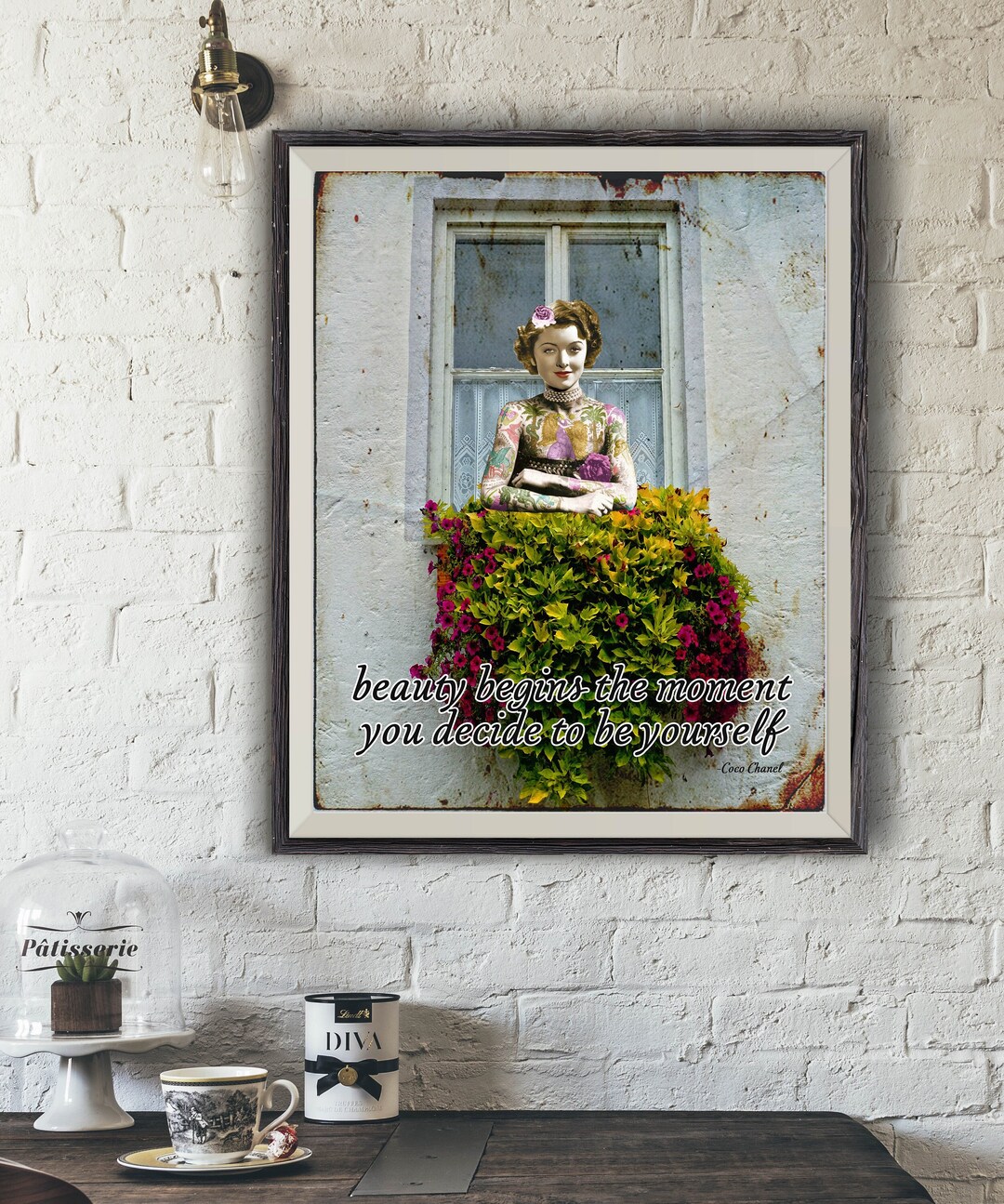 Beauty Photo Collage Art Poster Print,tattoo Wall Decor,flower Home ...