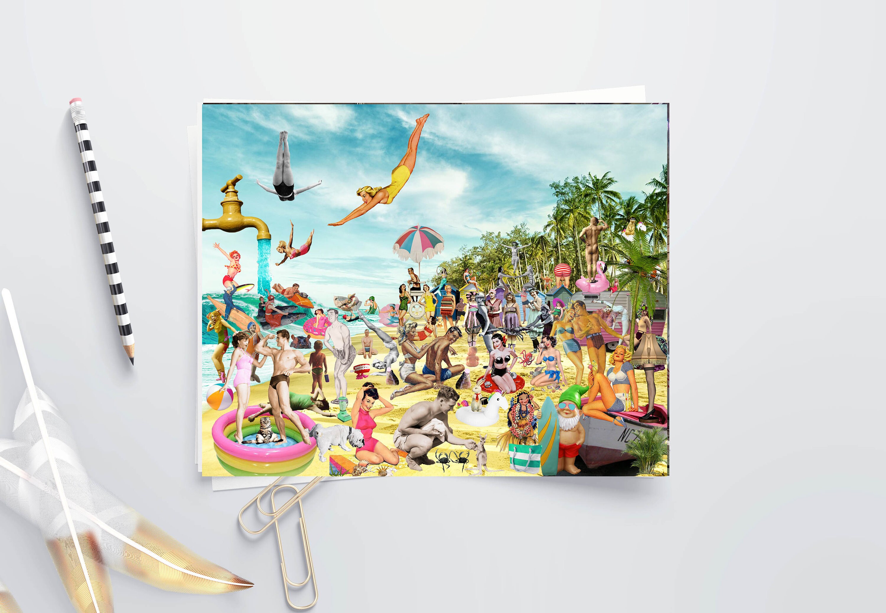 Funny Beach Collage Art Poster Print,beach House Decor,funky Wall Decor ...