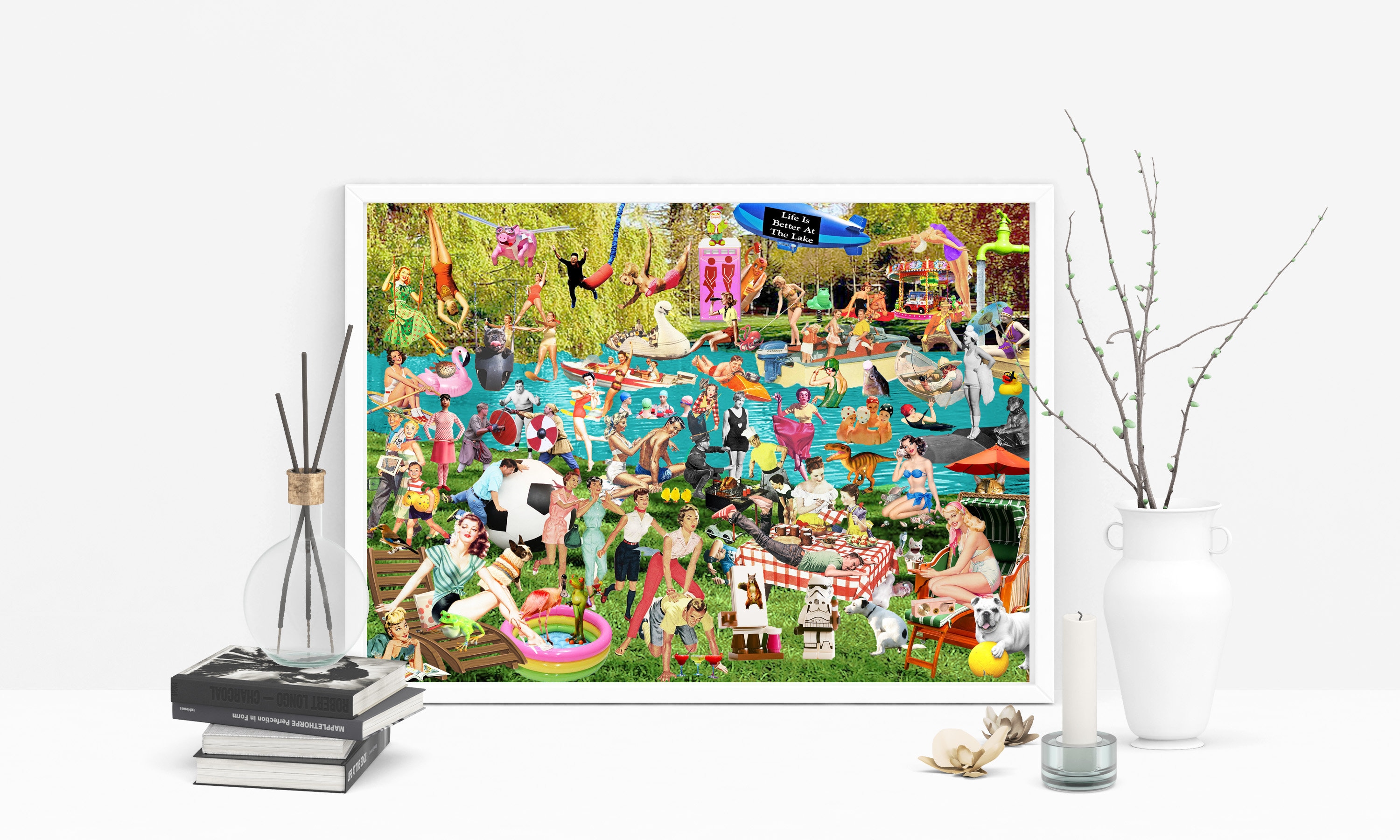Fun Lake Photo Collage Art Poster Print, Lake House Decor, Boating Wall ...
