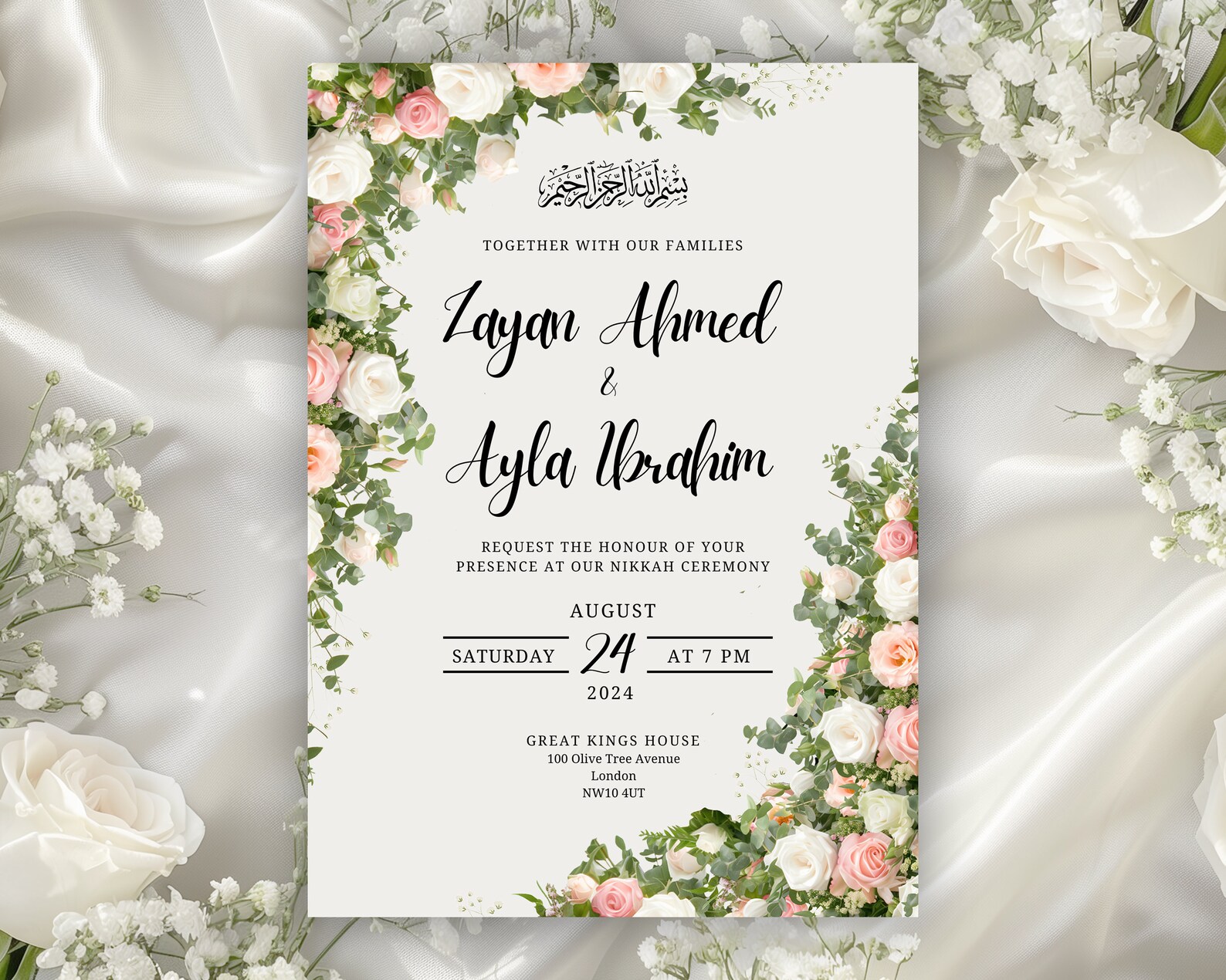 Luxury Rose Nikkah Invitation Template, Digital Islamic Wedding Invite ...