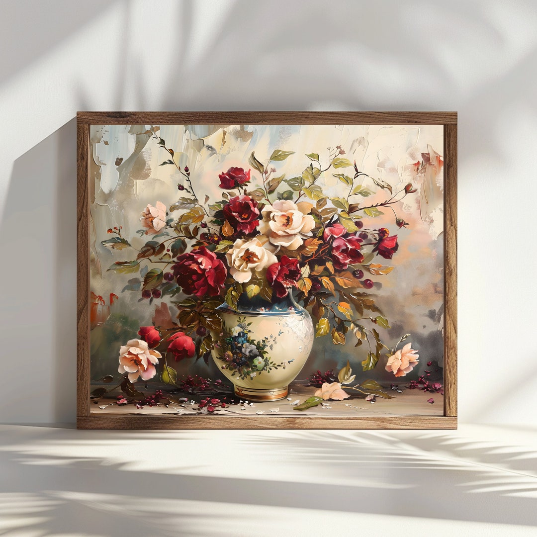 Boho Vase With Flowers Digital Download Vintage Wall Art Home Decor ...