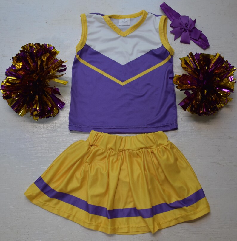 Purple Gold Cheerleader Outfit Girl's Baby Toddlers Complete SET Pom ...