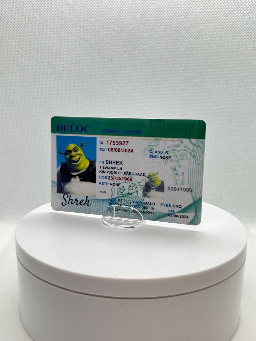 Shrek Parody Prop Drivers License Professionally Printed on a Thick ...