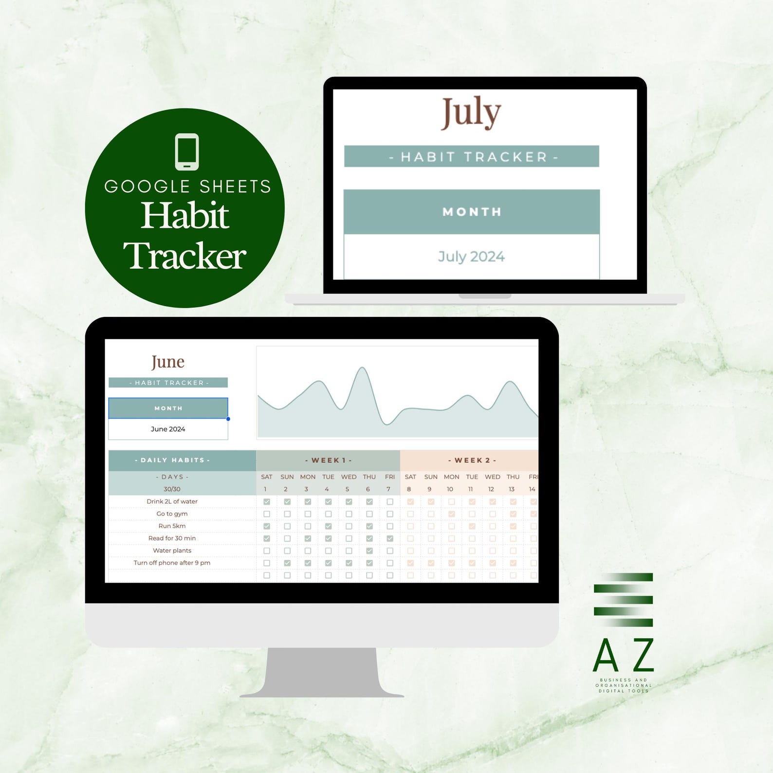 Monthly Habit Tracker Spreadsheet for Google Sheets, Habit Planner ...