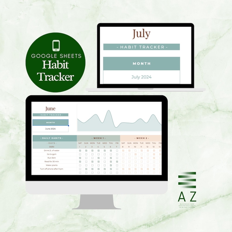 Monthly Habit Tracker Spreadsheet for Google Sheets, Habit Planner ...