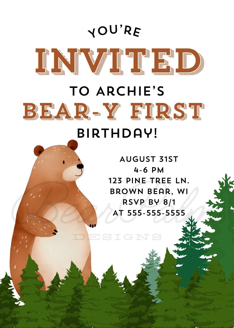 Bear-y First Birthday Invitation - Etsy
