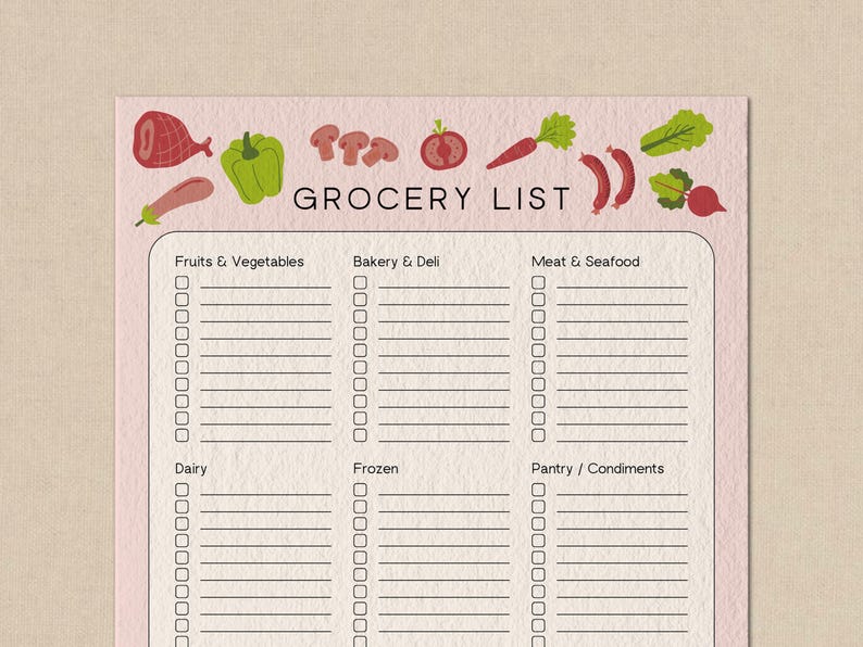 GROCERY LIST With Categories | Printable | Editable Meal Planner ...