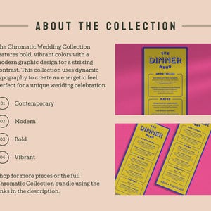 CHROMATIC Unique Wedding Menu Template | Bold Font Dinner Menu ...