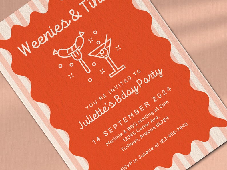 WEENIES & TINIS Digital Birthday Bachelorette Invitation Template ...