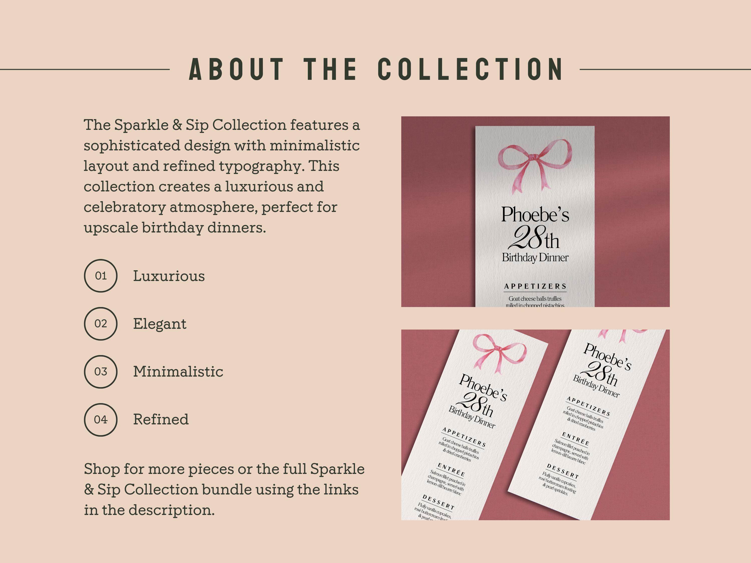 SPARKLE & SIP Minimalist Birthday Menu Template Modern Birthday Dinner ...