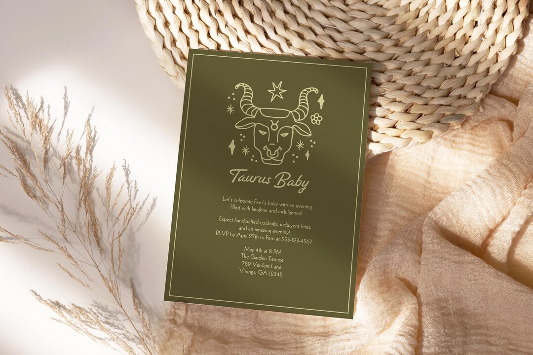 TAURUS BABY Invitation, Zodiac Aesthetic Birthday Party Invite, Taurus ...