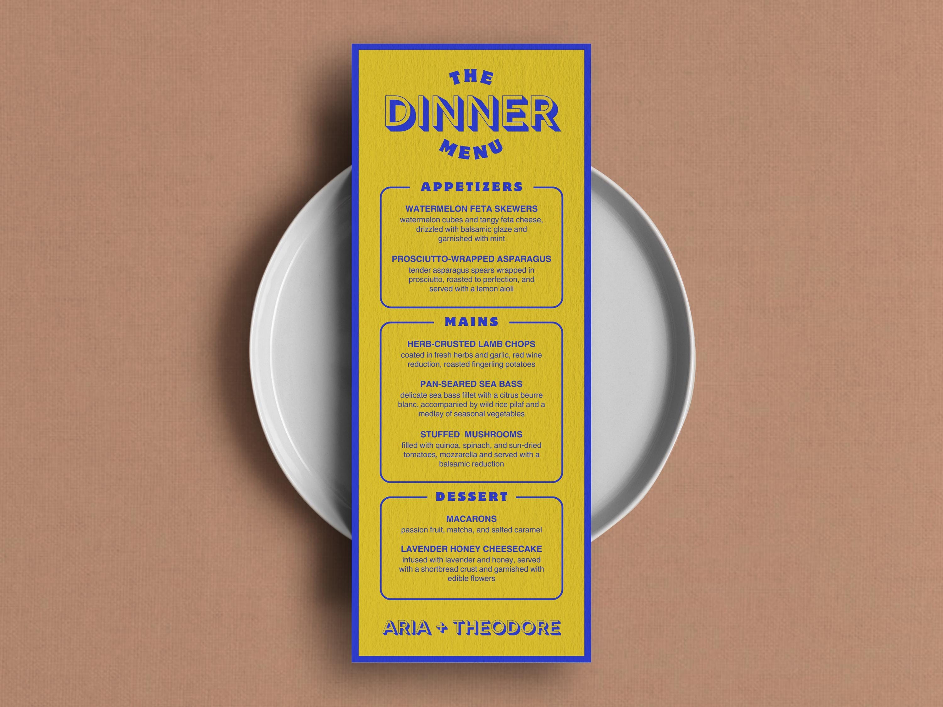CHROMATIC Unique Wedding Menu Template | Bold Font Dinner Menu ...