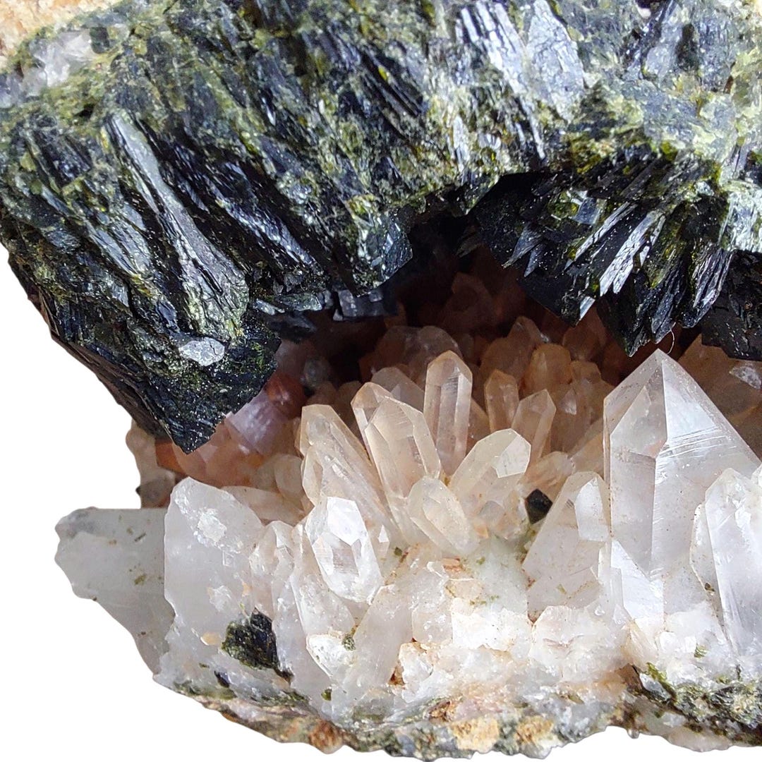 Shark Teeth Quartz Crystal With Epidote | Rose and Clear Quartz Cluster ...