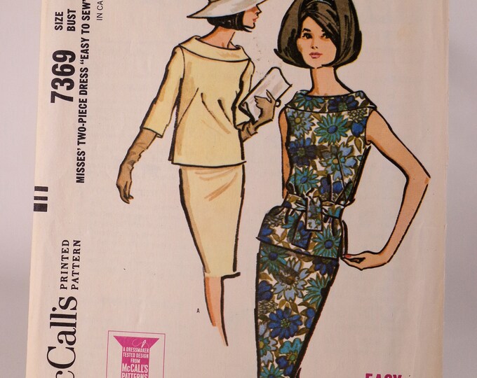 2 Piece Dress Pattern Vintage Dress Pattern Mccalls 7369 Size 14 Easy ...