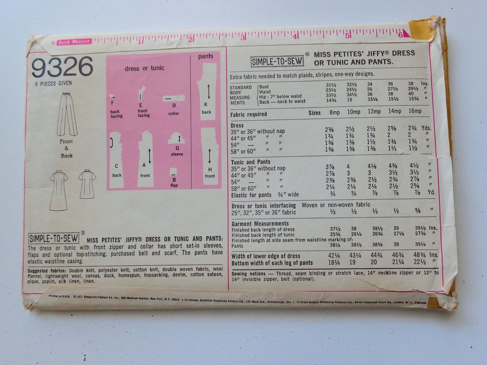 Vintage Simplicity Pattern 9326 Dress Pattern Tunic Pattern Pants ...