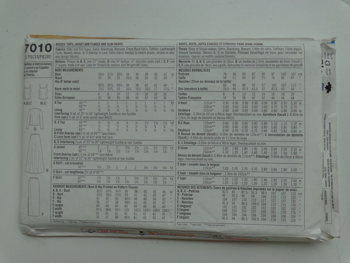 Simplicity 7010 Top Pattern Jacket Pattern Flared Skirt - Etsy