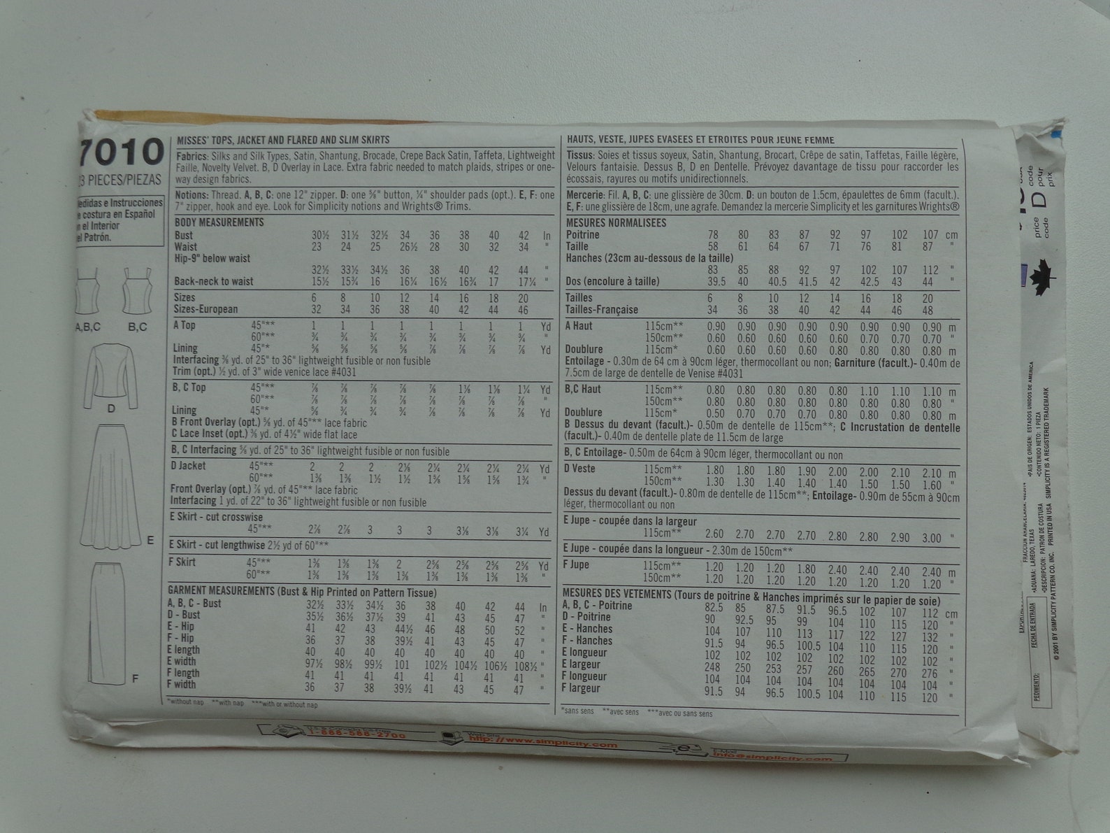 Simplicity 7010 Top Pattern Jacket Pattern Flared Skirt - Etsy