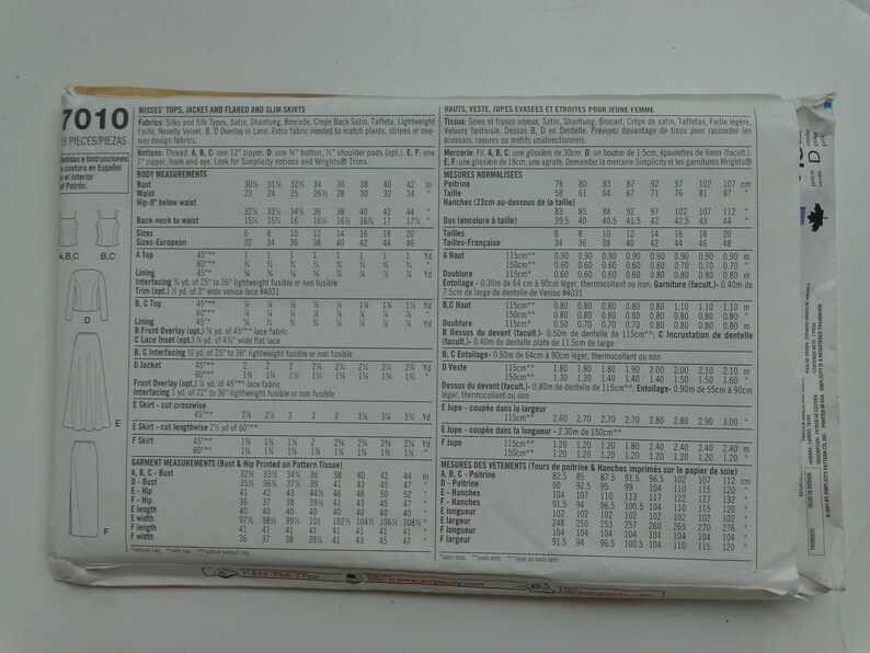Simplicity 7010 Top Pattern Jacket Pattern Flared Skirt - Etsy