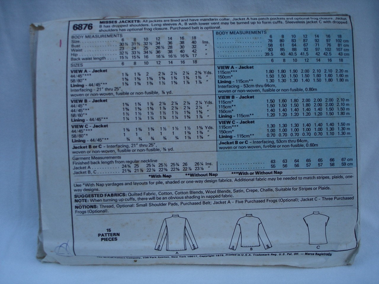 Mccalls Pattern 6876 Jacket Pattern Clothing Pattern Womens Pattern ...