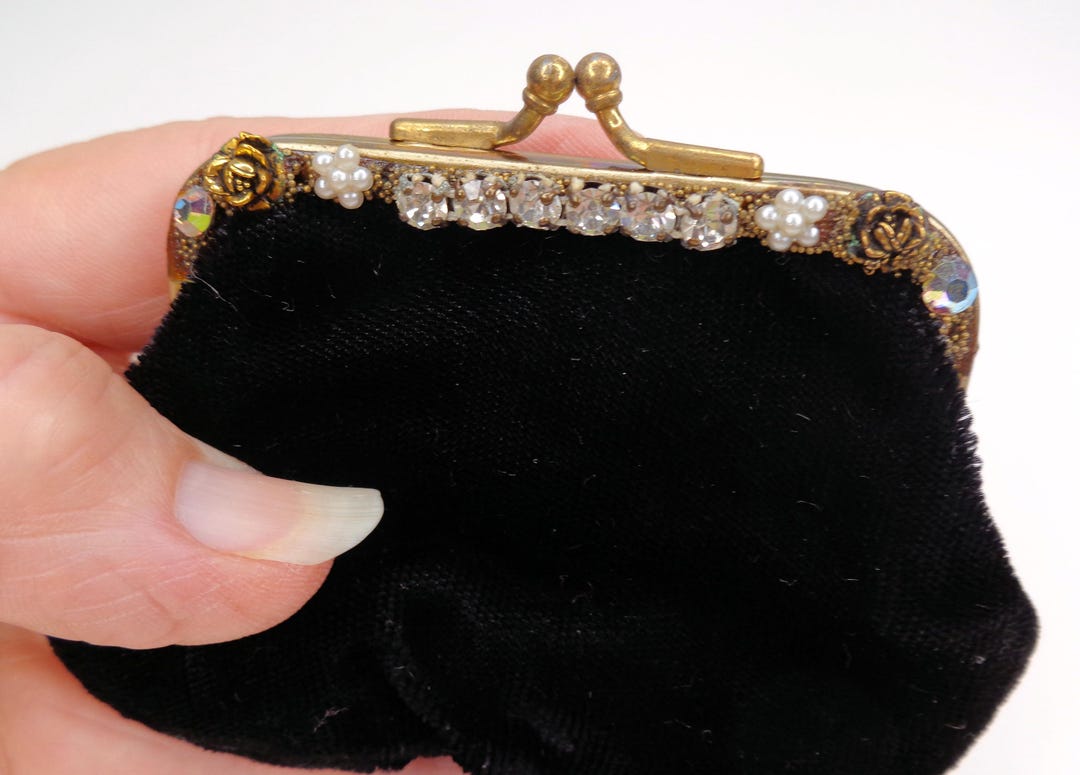 Vintage Black Velvet Coin Purse Small Purse Pouch Vintage Kiss Lock ...