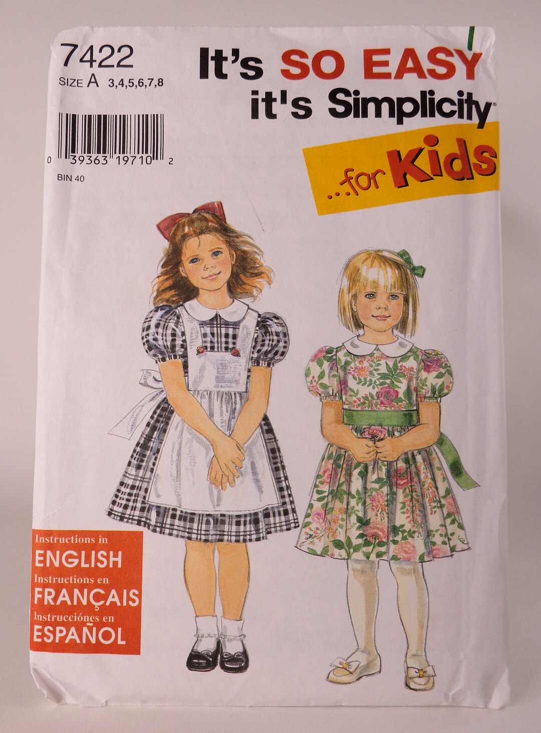 Girls Dress Pattern Girls Pinafore Pattern Simplicity 7422 Girls Size 3 ...