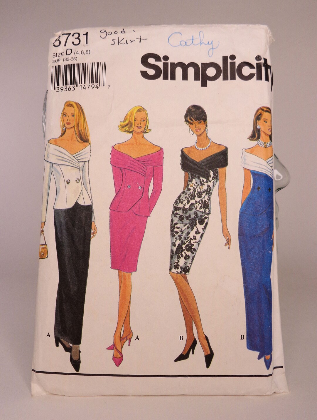 Skirt Pattern Lined Top Pattern Womens 2 Piece Dress Simplicity 8731 ...