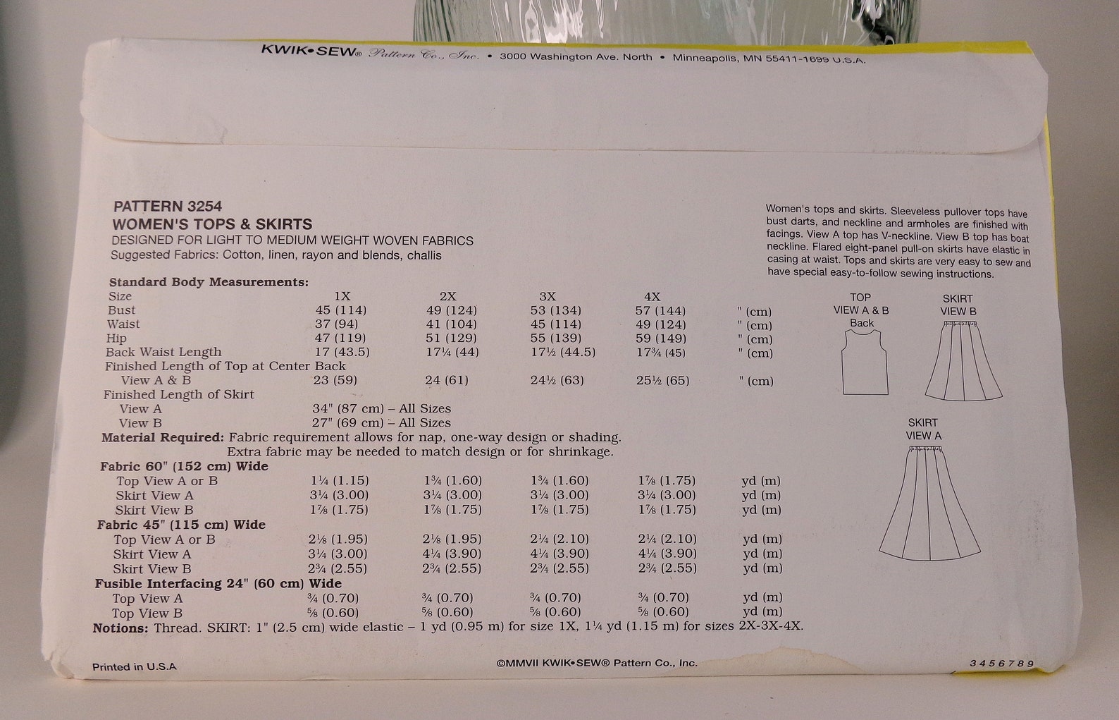 Womens Top Pattern Skirt Pattern Kwik Sew 3254 Size 1X-2X-3X-4X Plus ...