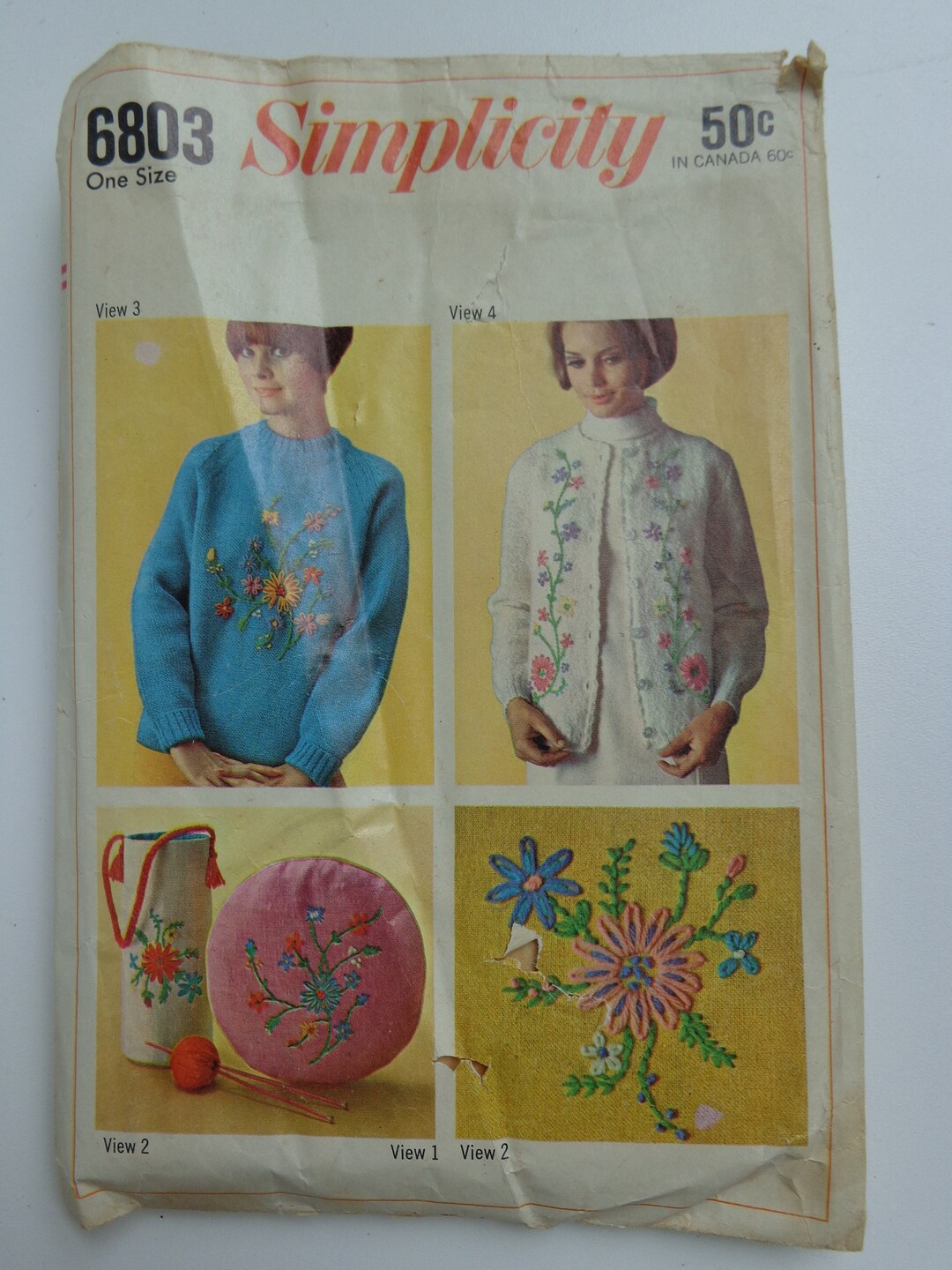 Simplicity 6803 Tote Bag Pattern Pillow Pattern Embroidery Pattern Wool ...