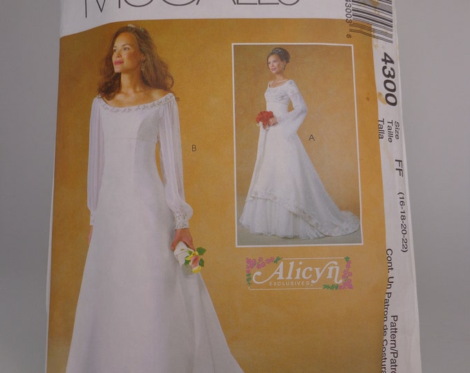Bridal Gown Pattern Lined Dress Pattern Mccalls 4300 Size 16-18-20-22 ...