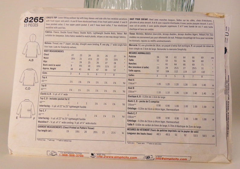 Girls Top Pattern Boys Top Pattern Pullover Top Pattern Unisex Pattern Simplicity 8265 Size 3-4 ...