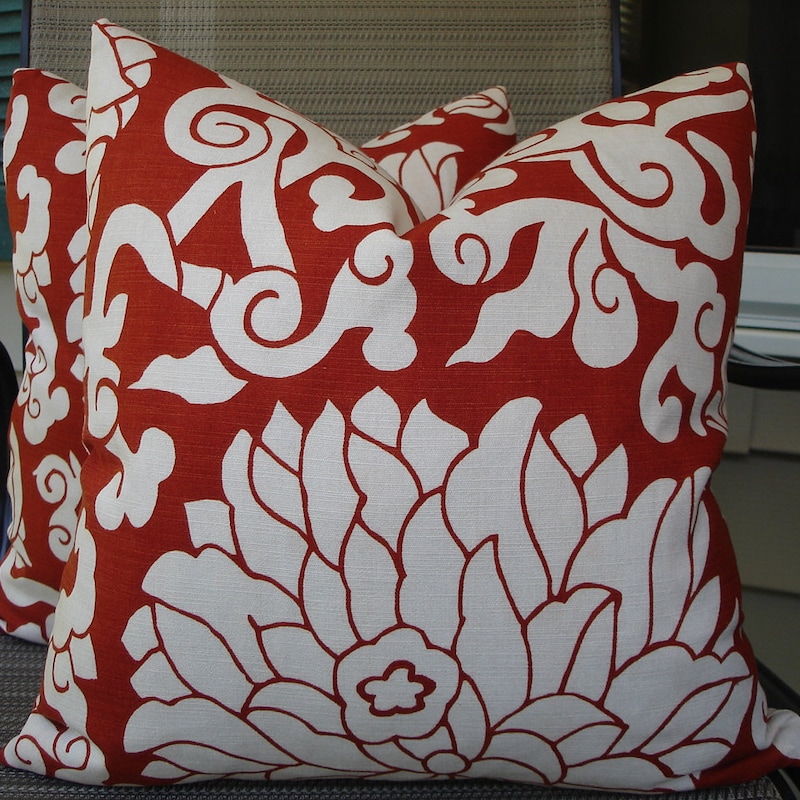 Red Floral Pillow - Etsy
