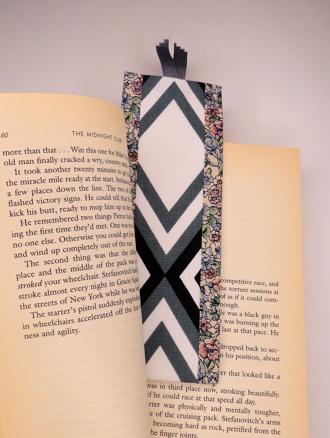 Bookmark Fabric Bookmark White and Gray Floral Bookmark Gift for ...