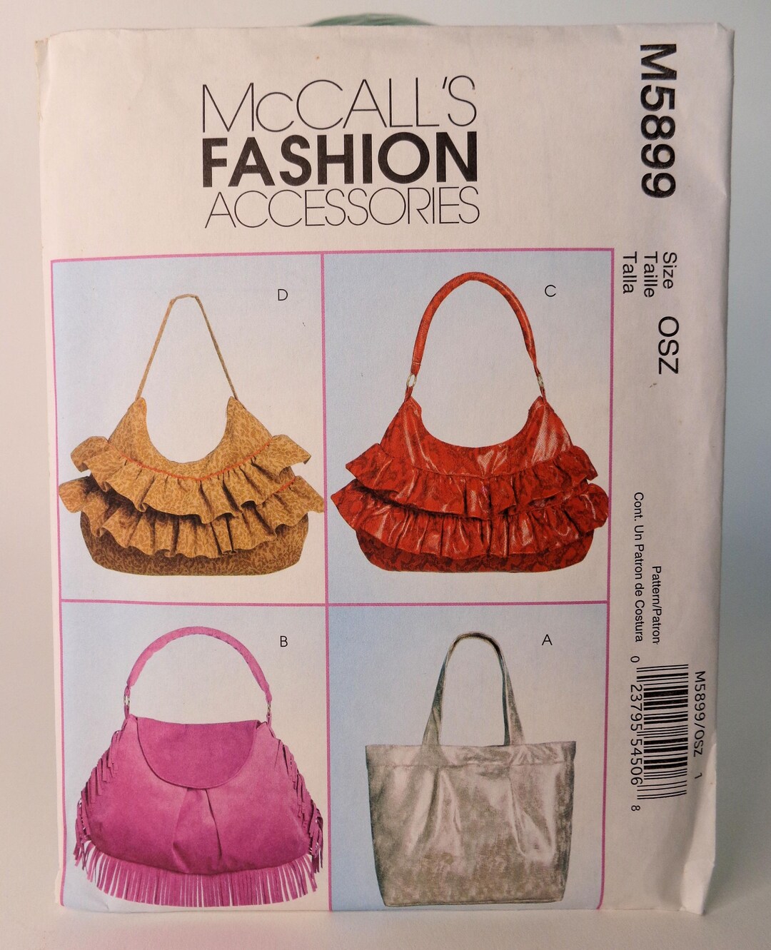 Hobo Bag Pattern Purse Pattern Mccalls 5899 Uncut Pattern FF Craft Pattern Accessory Pattern ...