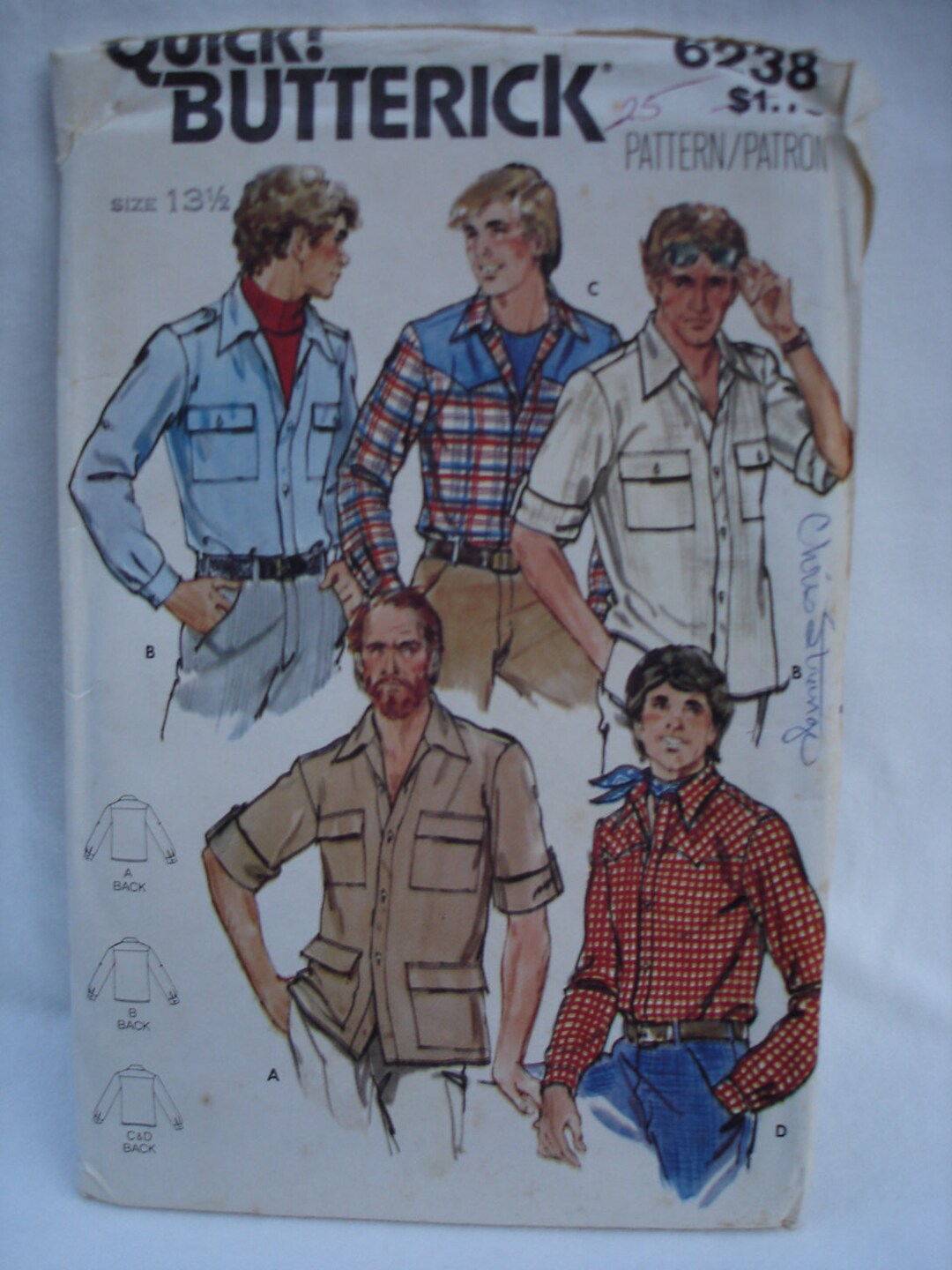 Teen Boys Shirt Pattern Butterick 6238 Size 13 1/2 Uncut Pattern FF ...
