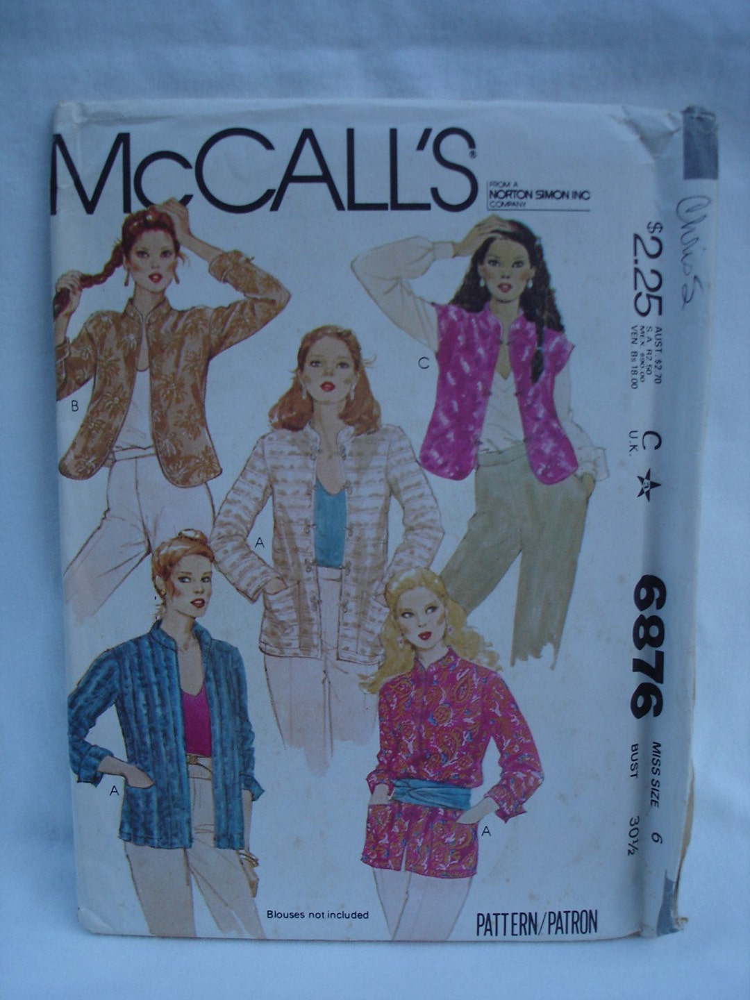 Mccalls Pattern 6876 Jacket Pattern Clothing Pattern Womens Pattern ...