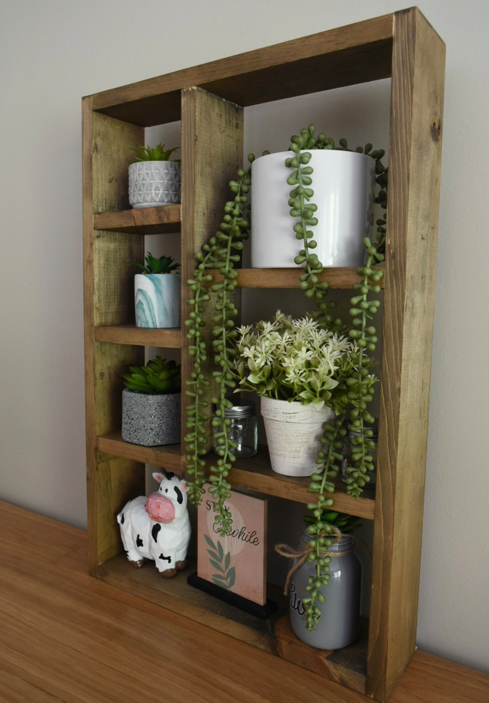 Rectangle Floating Shelf, Handmade Wooden Shelf, Plant Display Shelf ...