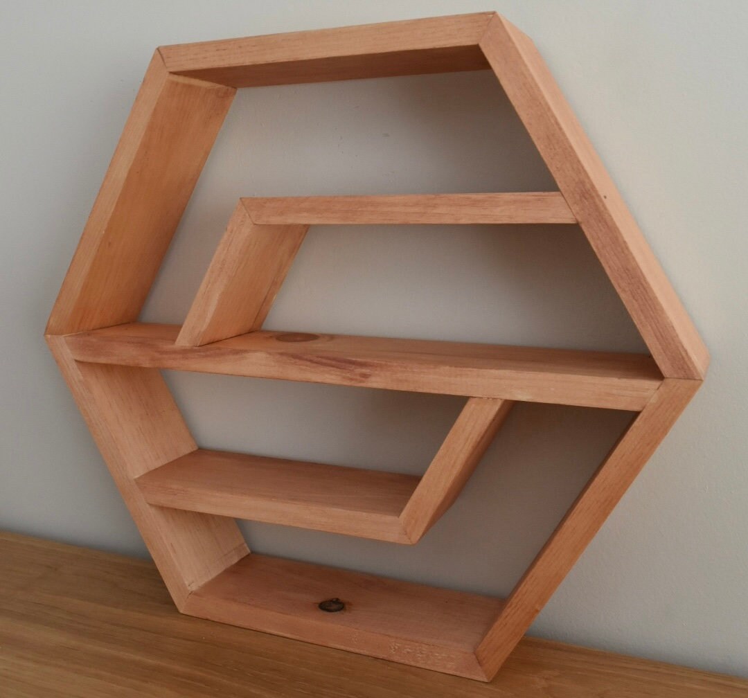 Hexagon Floating Shelf, Handmade Wood Honeycomb Shelf, Plant Shelf ...