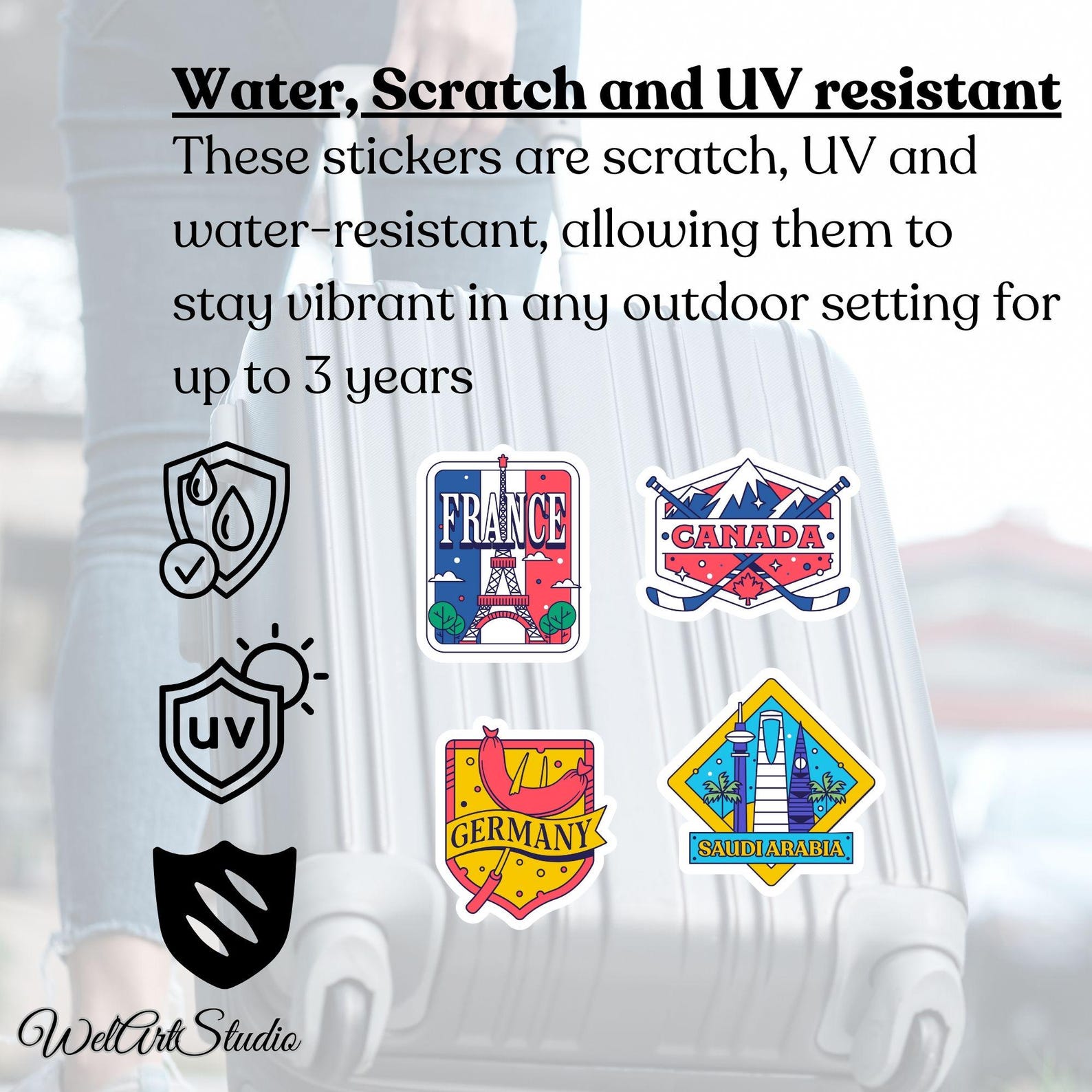 Vintage Stamp Luggage Sticker Set Cartoon Country Vinyl Decals ...