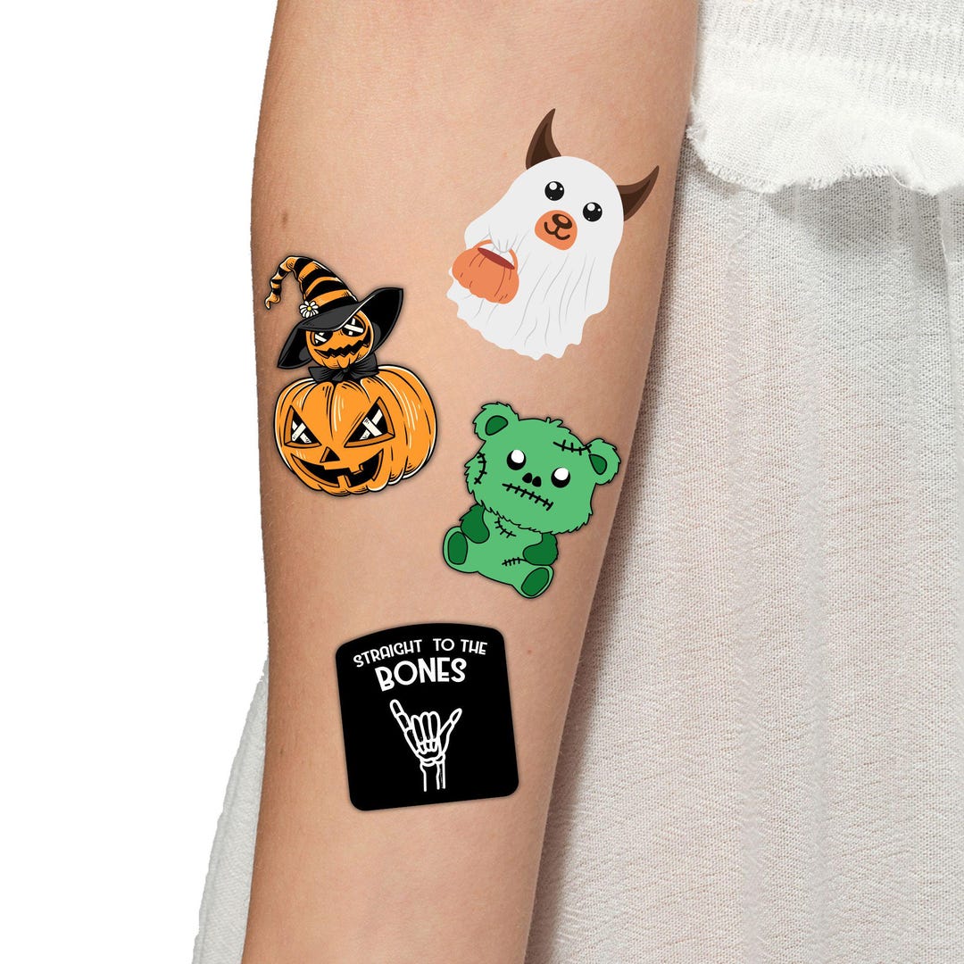 Halloween Temporary Tattoos Pack, Halloween Tattoo Costume, Trick or ...