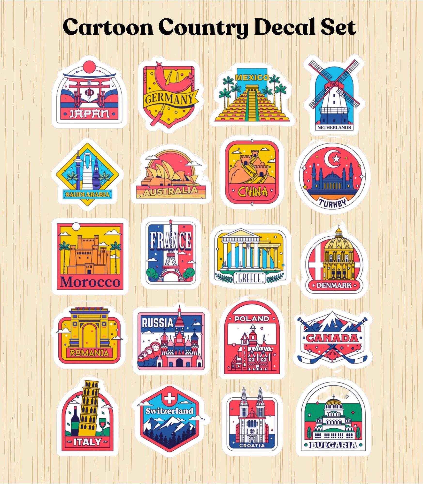 Vintage Travel Stamp Stickers: Country Decals for Scrapbooking (20pc ...