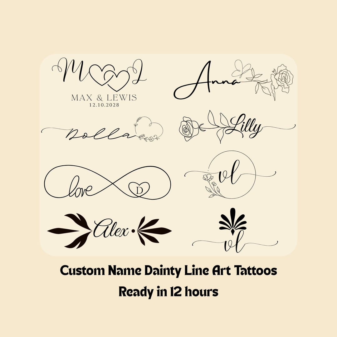 Custom Name Tattoo Design | Digital PNG & SVG | Dainty Line Art Tattoo ...