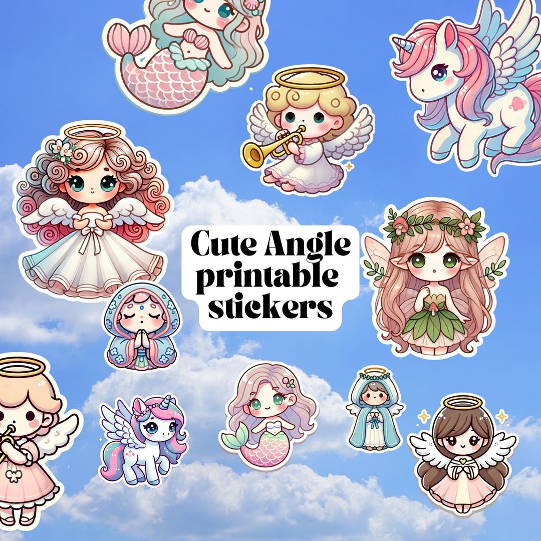 Cute Angel Printable Stickers, Sticker Pack, Fantasy Stickers, Stickers ...