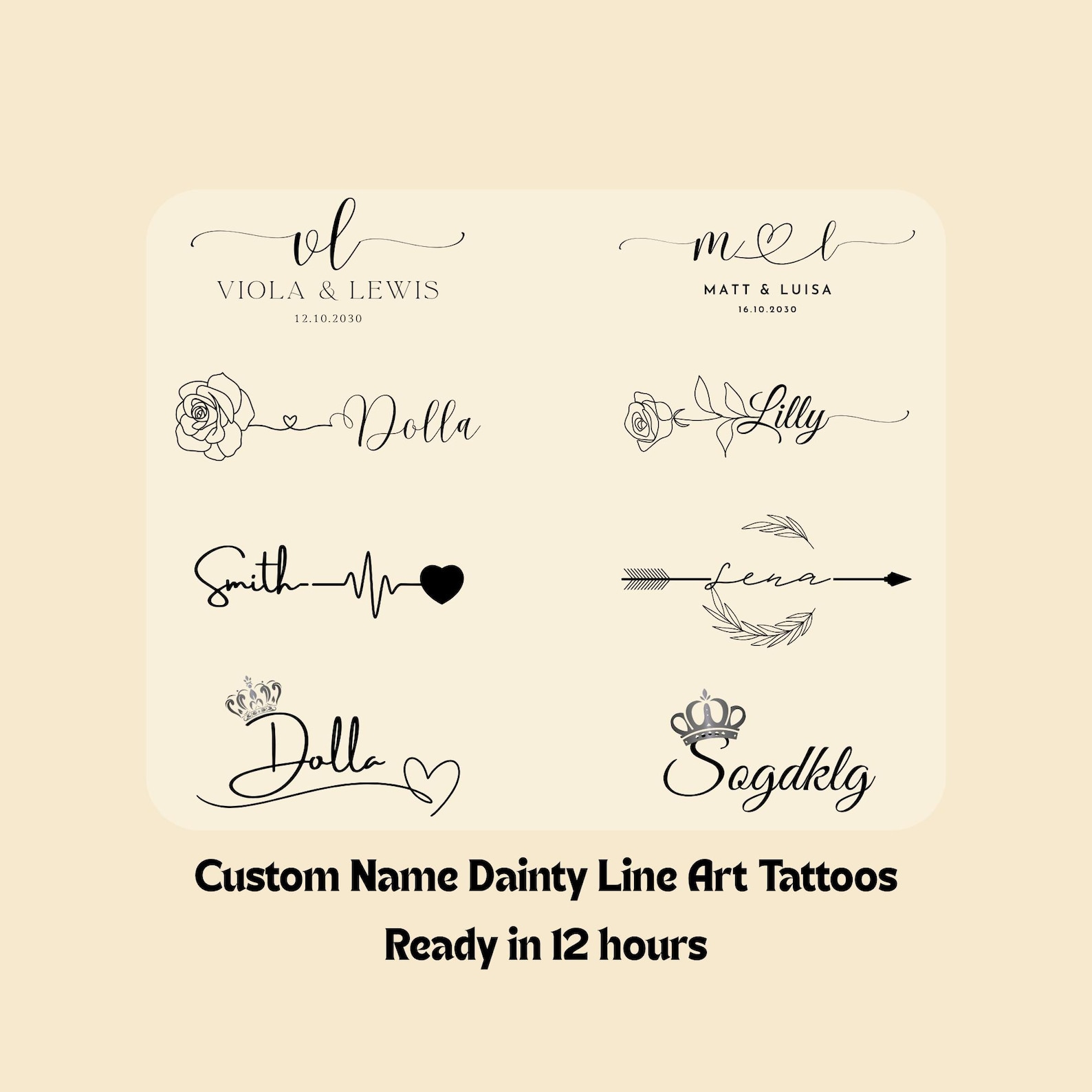 Custom Name Tattoo Design | Digital PNG & SVG | Dainty Line Art Tattoo ...