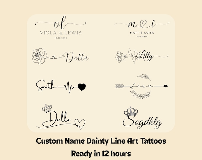 Custom Name Tattoo Design | Digital PNG & SVG | Dainty Line Art Tattoo ...
