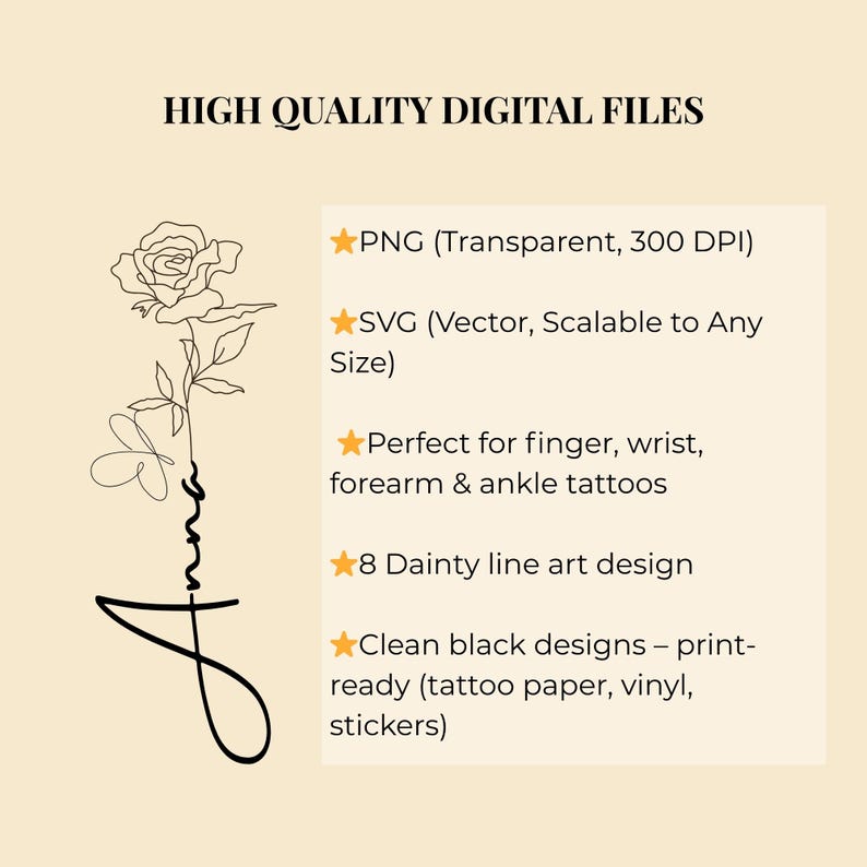 Custom Name Tattoo Design | Digital PNG & SVG | Dainty Line Art Tattoo ...