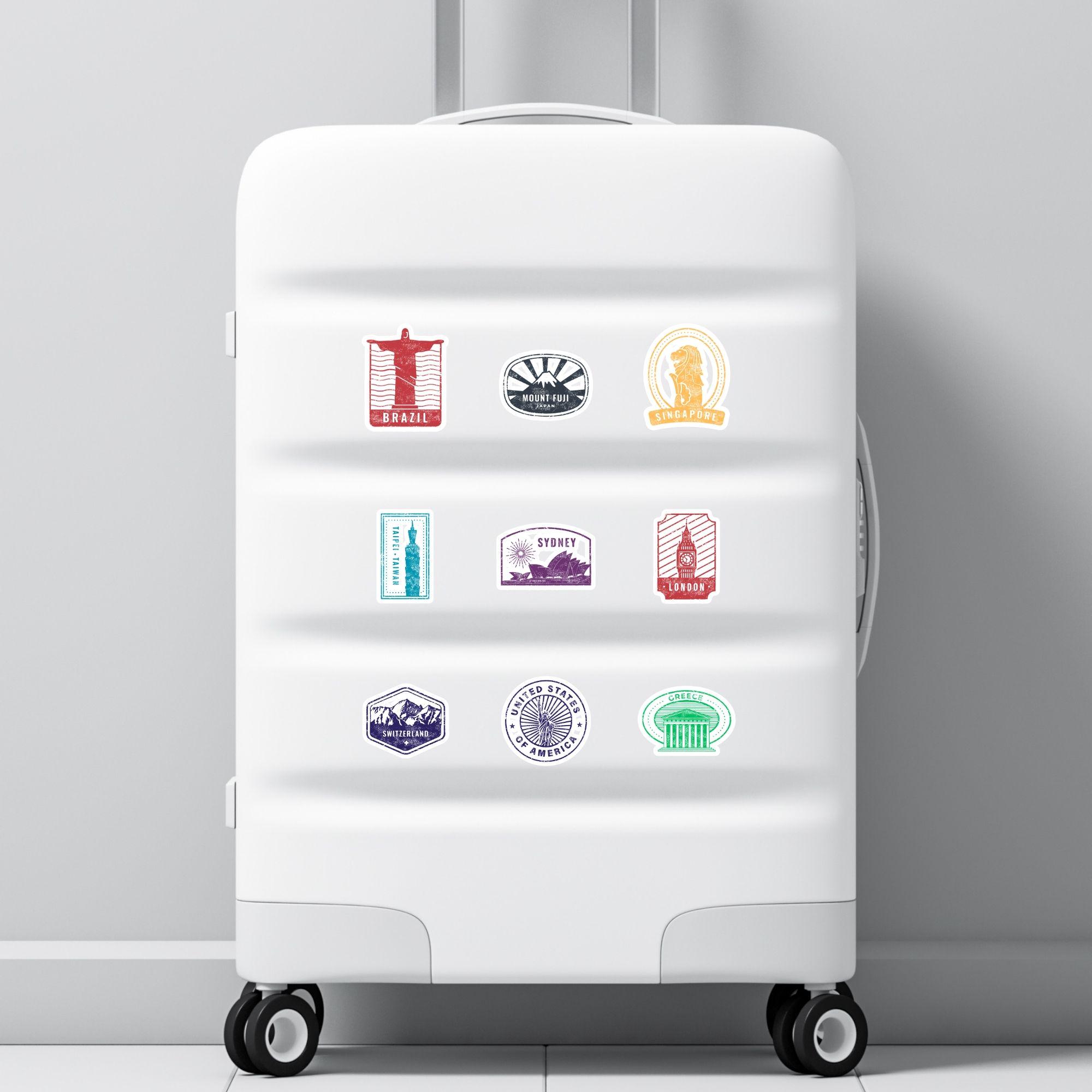 Vintage Stamp Luggage Sticker Set Cartoon Country Vinyl Decals ...